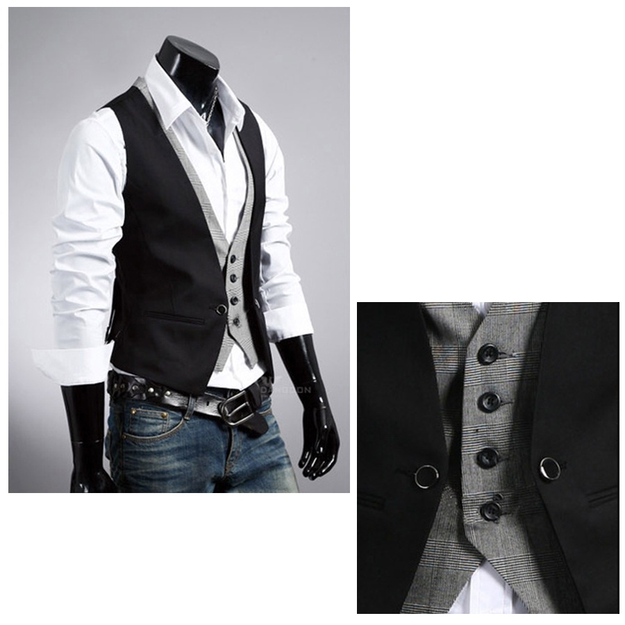 Fake Two Pieces Men's Slim Vest Men's Fashion Plaid Business Vest ...