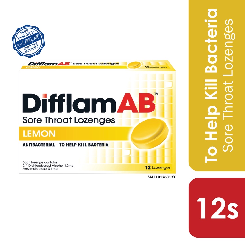 Difflam AB Sore Throat Lozenges 12s - To help kill bacteria | Lemon ...