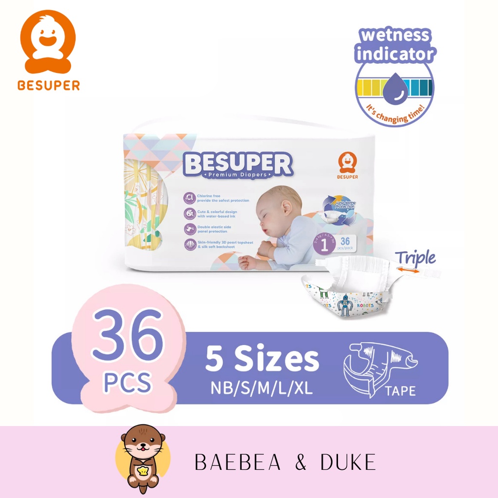 Besuper Premium Baby Tape Diapers - NB36/S36/M34/L32/XL30 (1 Pack ...