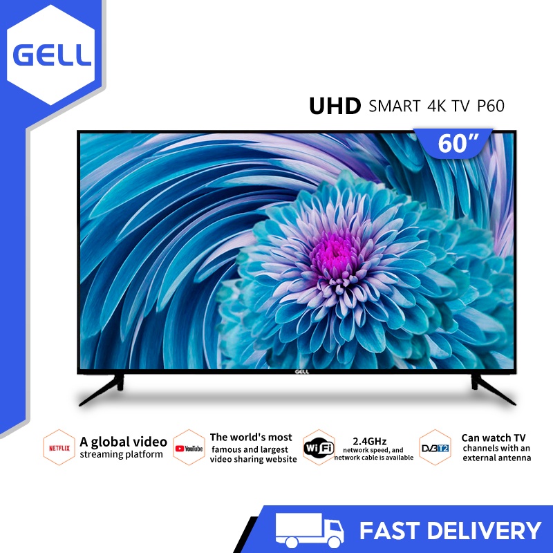 GELL Smart TV 60 inch 4K LED TV With Android TV / MYTV/WIFI | Shopee ...
