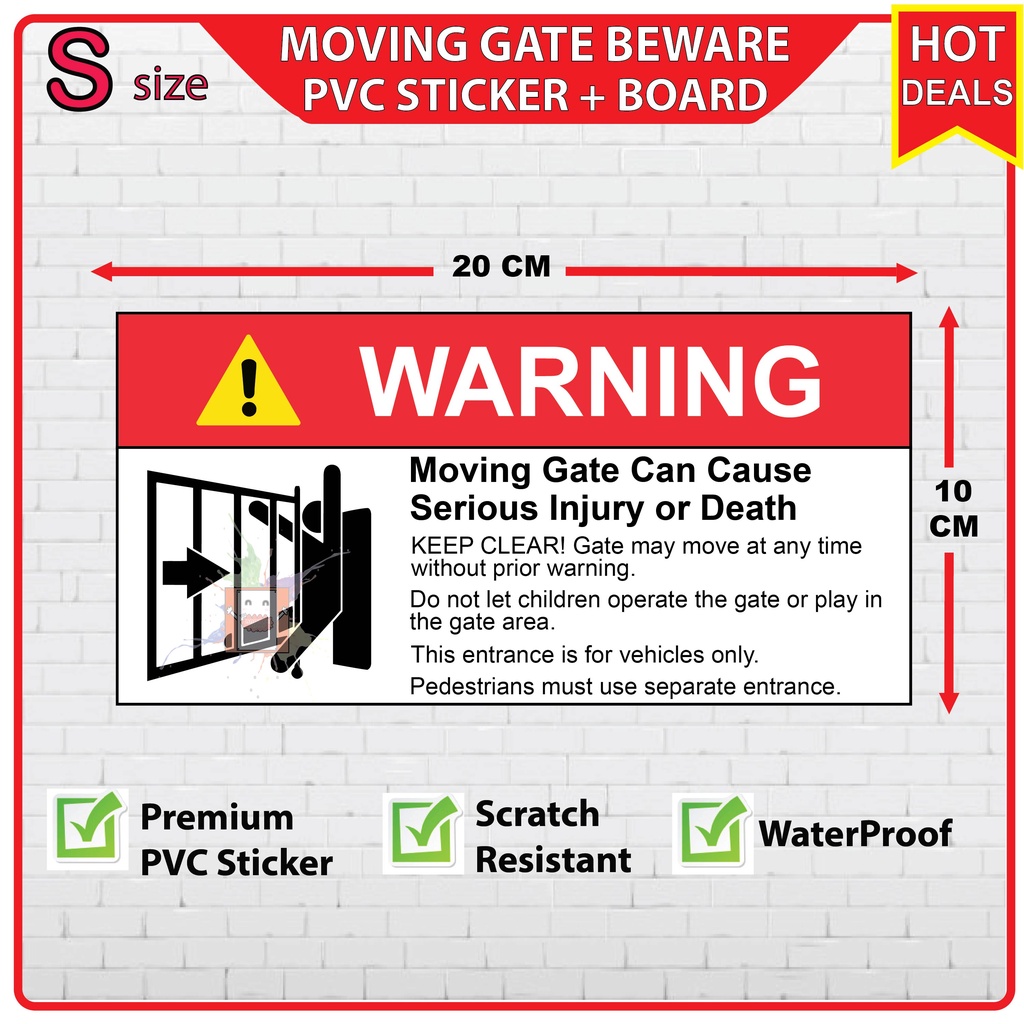 Warning Moving Gate Beware, Moving Autogate PVC Sign Sticker + Board ...