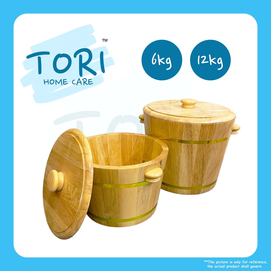 TORI HOME Wooden Rice Bucket 6kg 12kg | Bekas Beras Kayu | Solid Wooden ...