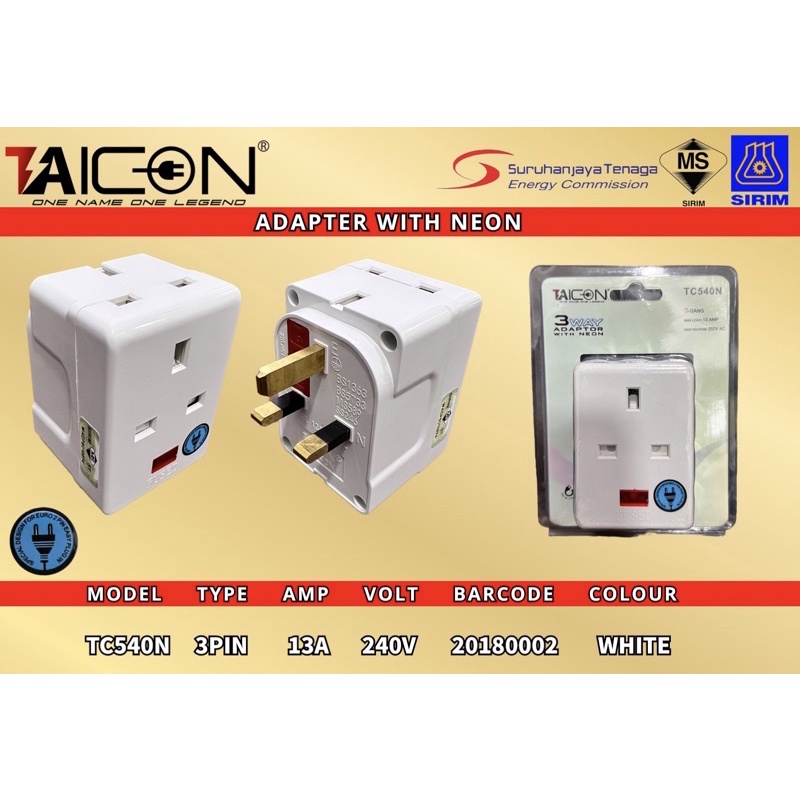 TAICON 13A 3WAY ADAPTER(SIRIM APPROVED) | Shopee Malaysia