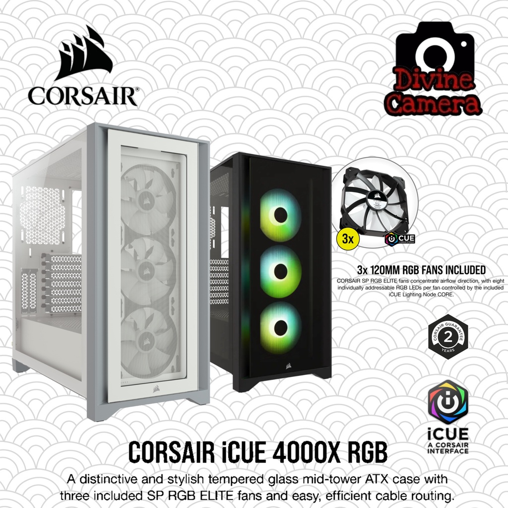 Corsair iCUE 4000X RGB Tempered Glass Mid-Tower ATX Case — Black ...