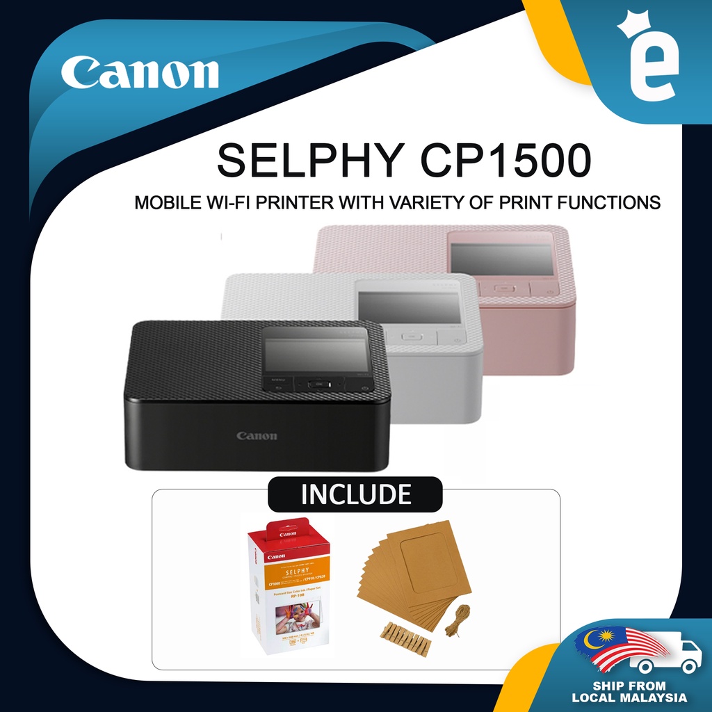 Canon CP1500 Selphy Printer White / Black / Pink with RP-108 & 4R Photo ...