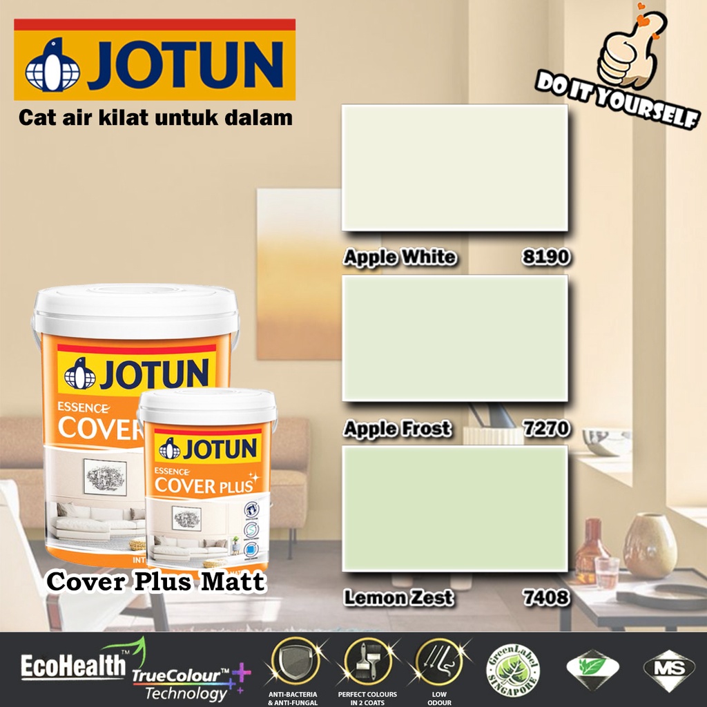 JOTUN ESSENCE COVER PLUS INTERIOR MATT 1 Liter Apple White 8190 / Apple ...