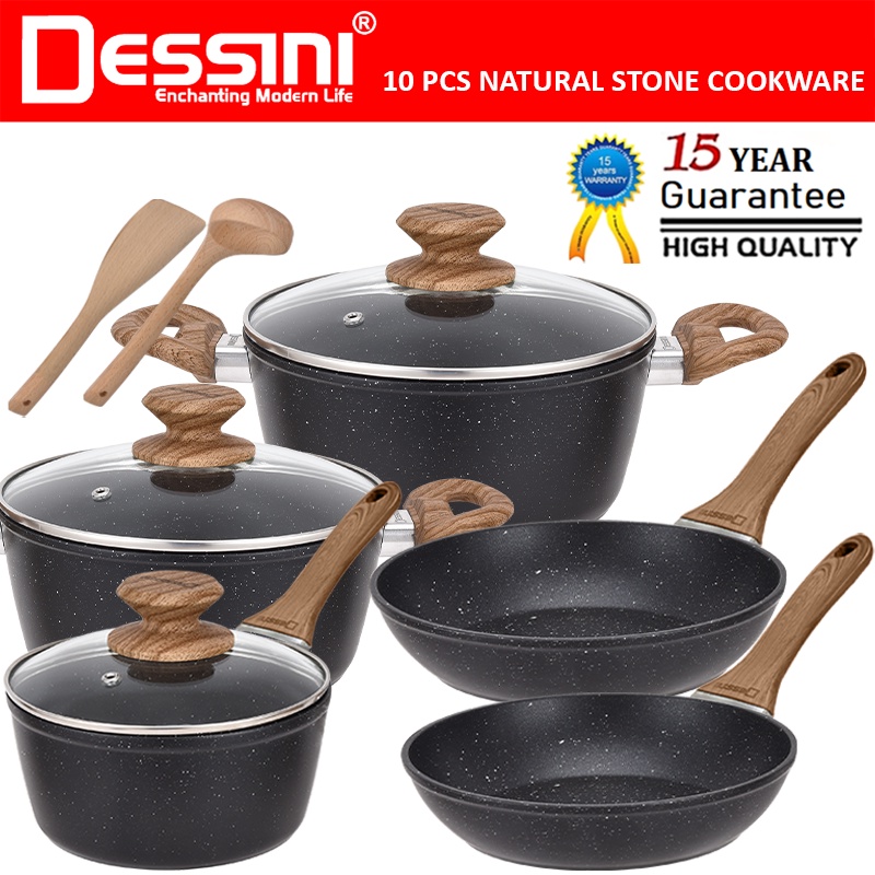 DESSINI ITALY Natural Stone 10 Pcs Die Cast Aluminium Induction Non ...
