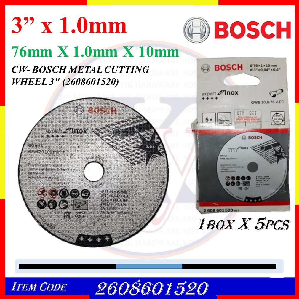 BOSCH (76mm X 1.0mm X 10mm) BOSCH METAL CUTTING WHEEL (2608 601 520) 3 ...