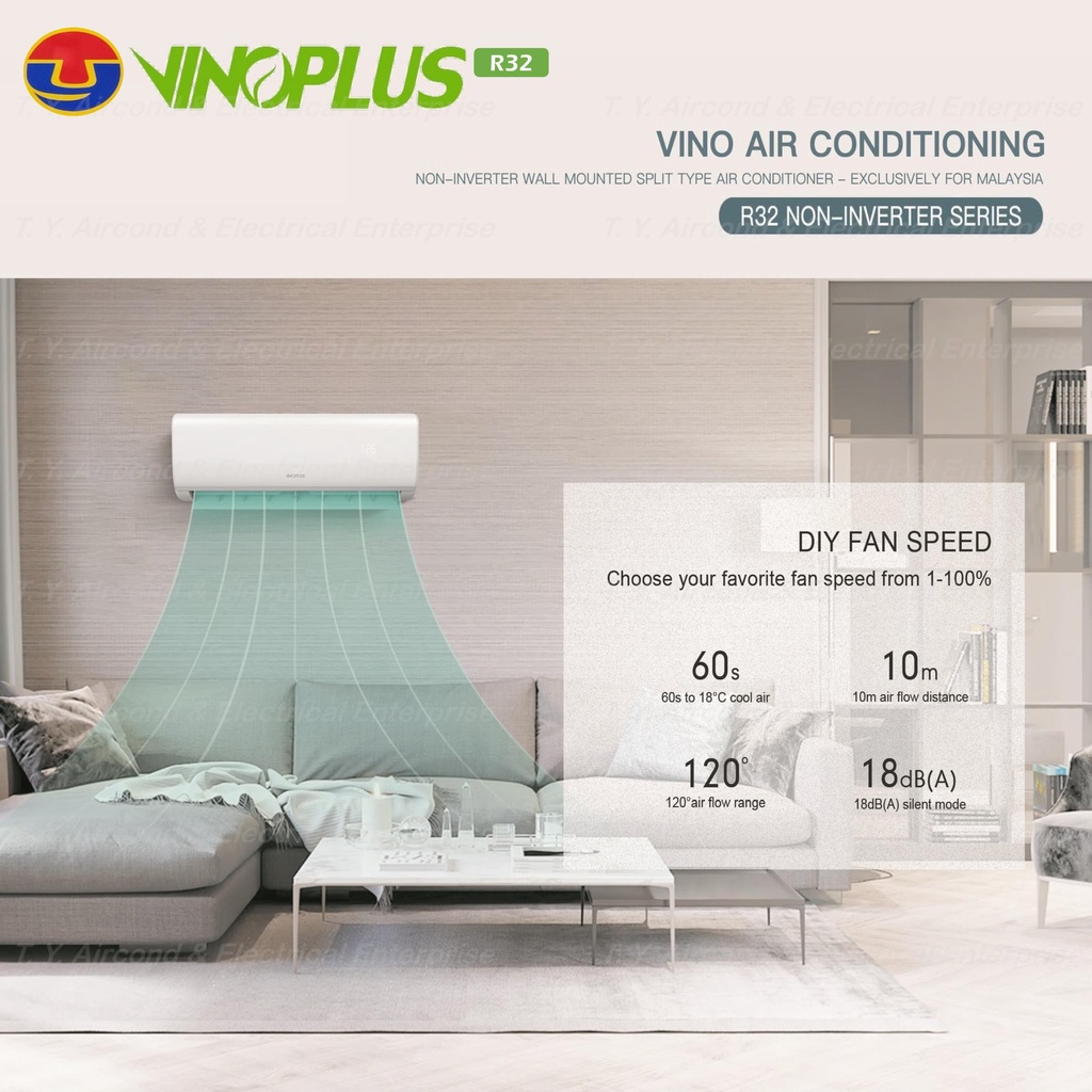 VinoPlus VMC-R32 Aircond (Non-Inv) (1.0HP, 1.5HP, 2.0HP & 2.5 HP) Cold ...
