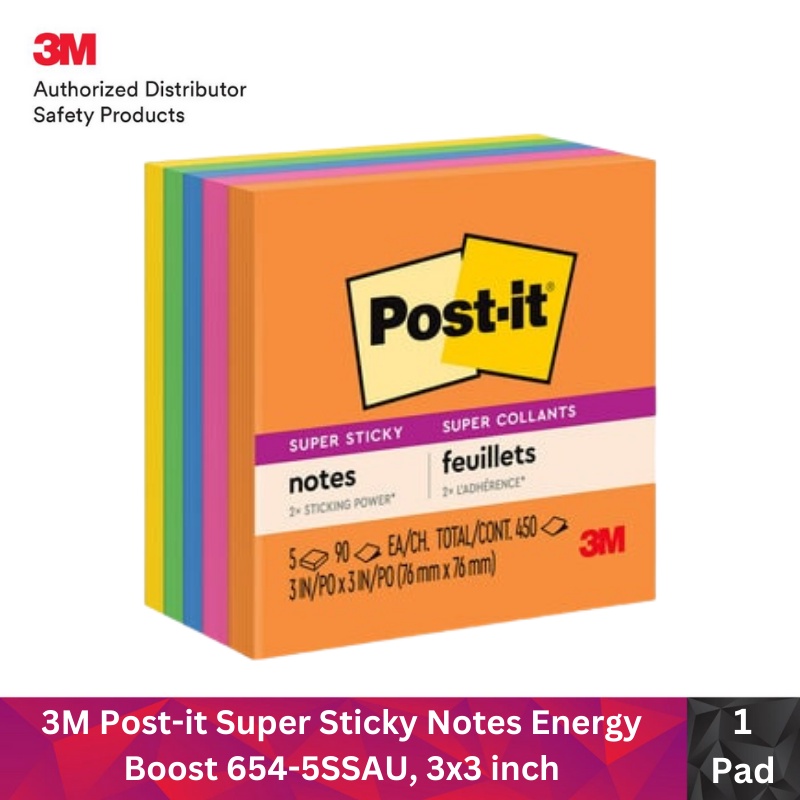 3M™ 654-5SSAU Super Sticky Notes Energy Boost Collection 3x3 [90s x 5 ...