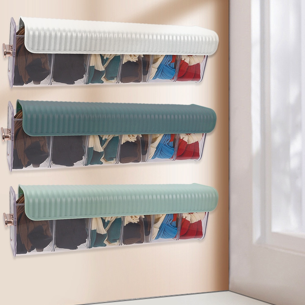 6 Grids Wall Mounted Transparent Sock Organizer Box / Clothes Underwear ...