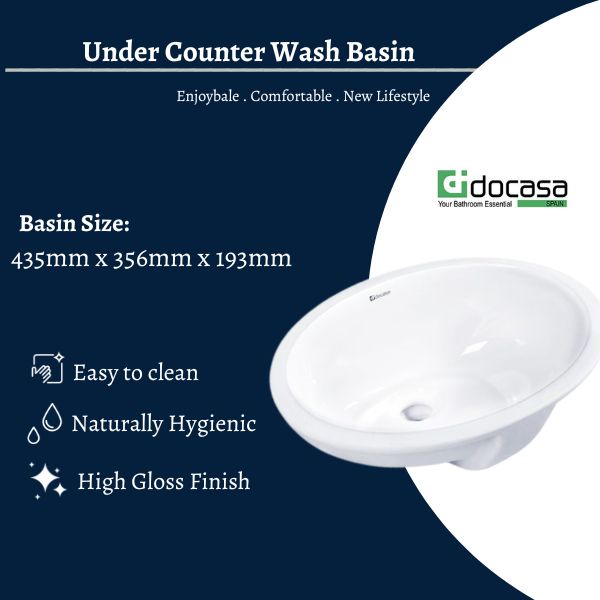 Docasa Bathroom 435MM White Ceramic Under Counter Round Basin Sink ...