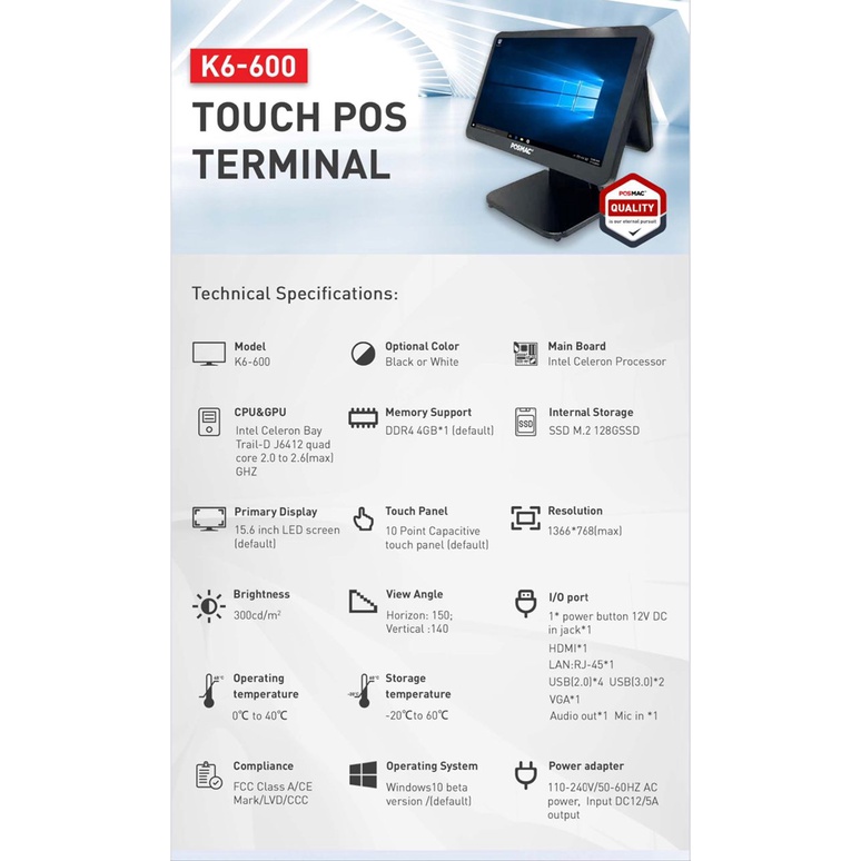 Posmac PM-K6-600D2 / PM-K6-600D12 Windows All in One Touch screen ...