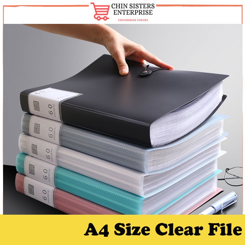 A4 Semi Transparent Clear File 20 30 40 60 100 Pockets Clear Book File ...