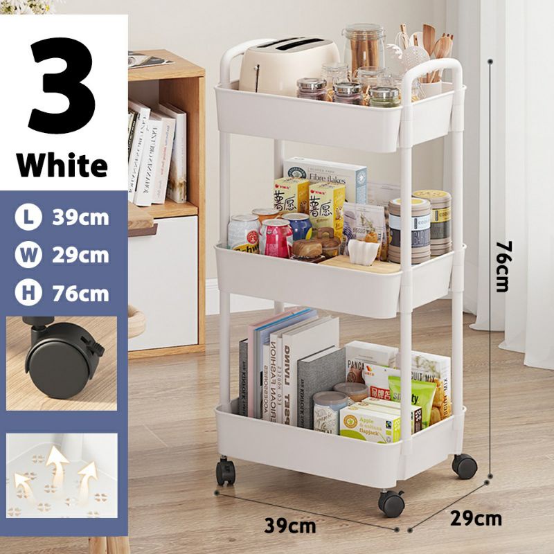 3 Tier Trolley Living Room Kitchen Trolley Storage Rack Shelf with ...