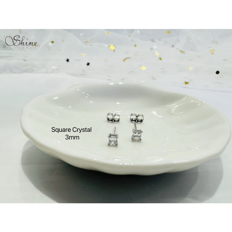 Rhodium Silver Square Crystal Earring | Shopee Malaysia