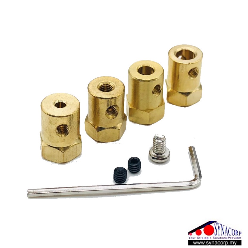 DC Motor Brass Hex Coupling For Robot Smart Car Tire Rubber Wheel 2/3/3 ...
