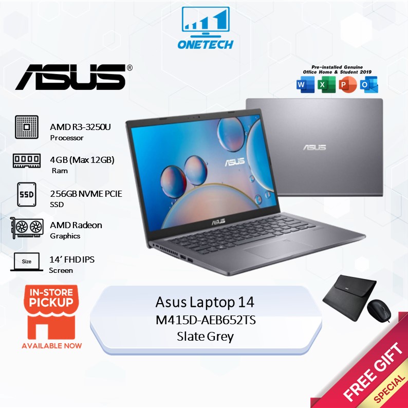 Asus Laptop 14 (14" FHD IPS/R3-3250U/4GB/256GB/H&S/2Y) M415D-AEB652TS ...