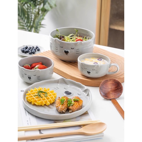 [READY STOCK] Whole Set Cat plate set Cat plate ceramic plate set ...