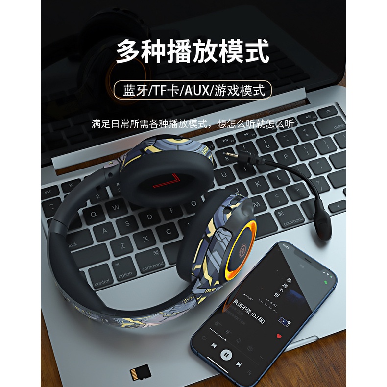 A2 Gaming Headset Wireless Headphone LED Bluetooth 5.0 Foldable Stereo ...