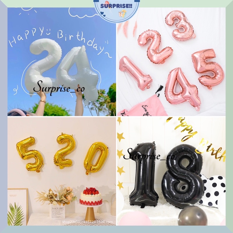 16 Inch Number Foil Balloon (Gold/Silver/Rose Gold/Black/White) 16 ...