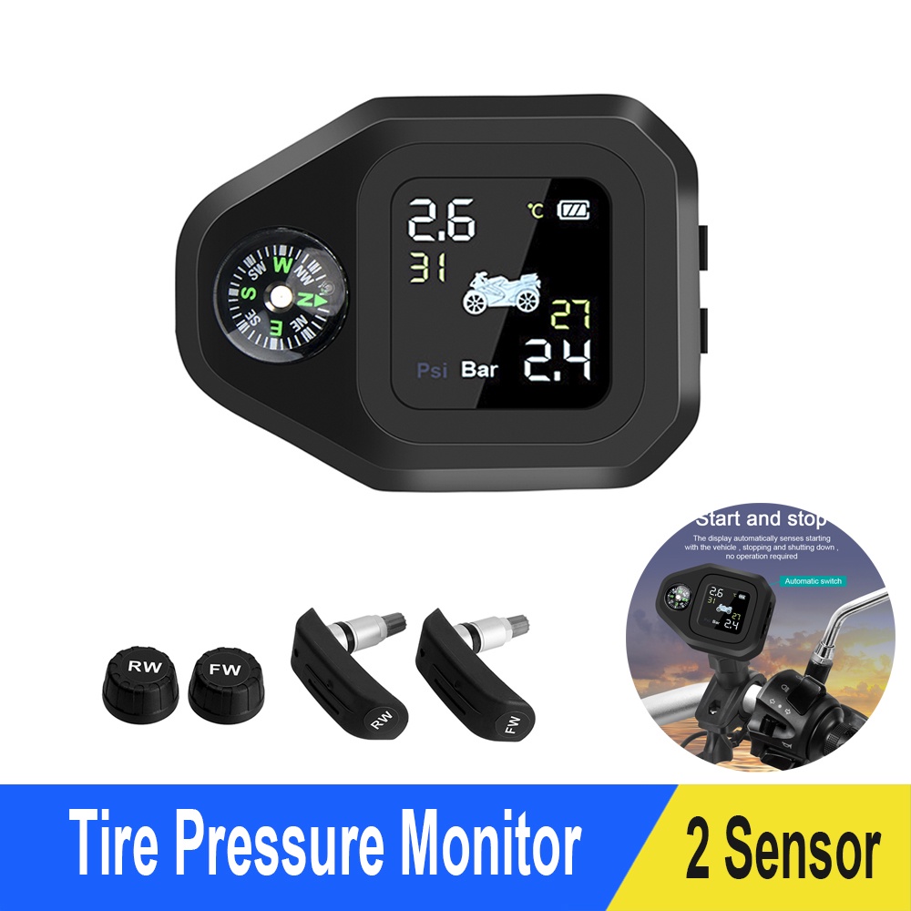 Tpms Motorcycle Tire Pressure Monitoring System With 2 External Or Internal Th Wi Sensors Lcd
