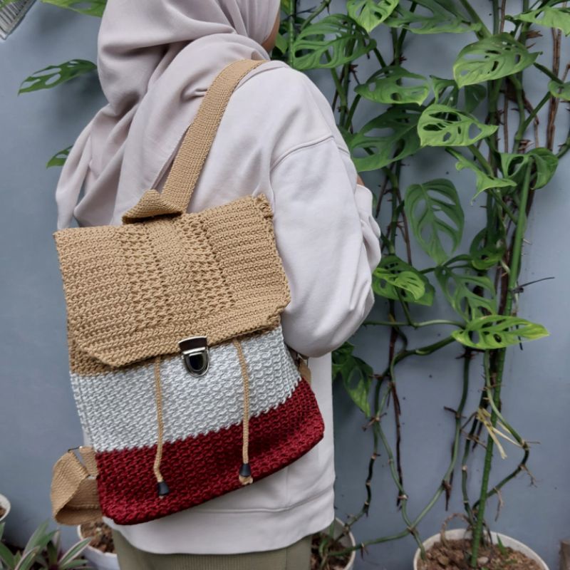 Strip Knit Backpack | Shopee Malaysia