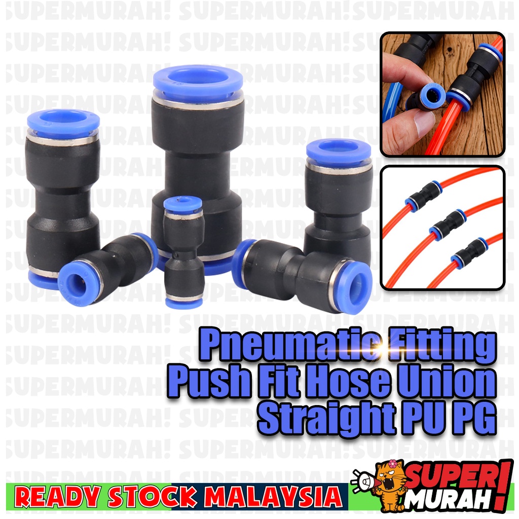 [ Pneumatic Fitting ] Air Hose Fitting Union Straight PU PG 4mm 6mm 8mm 10mm 12mm 14mm 16mm ...