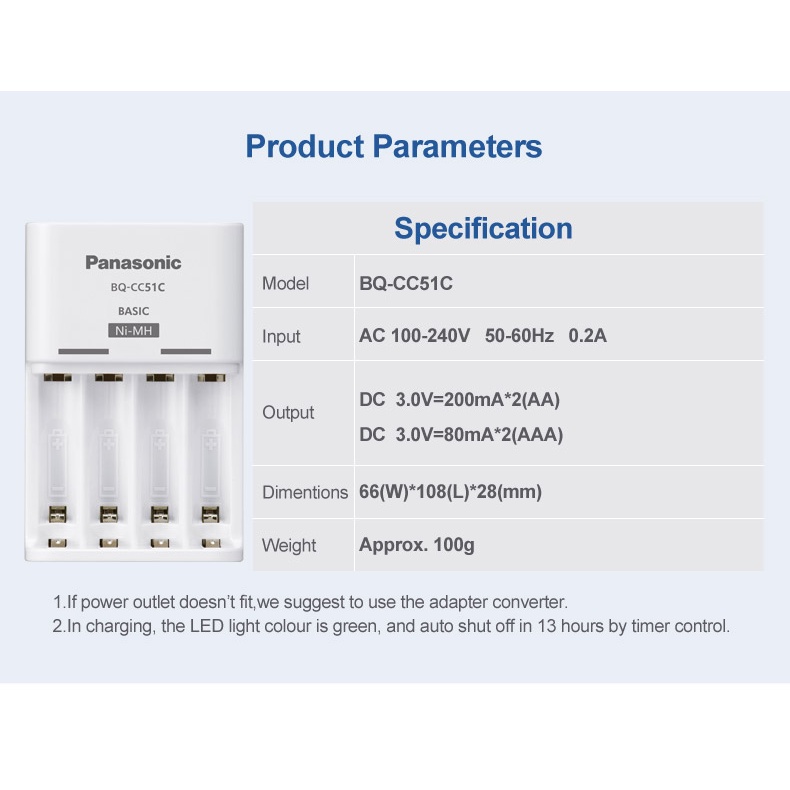 Panasonic eneloop Basic NI-MH rechargeable battery charger BQ-CC51C 4 ...