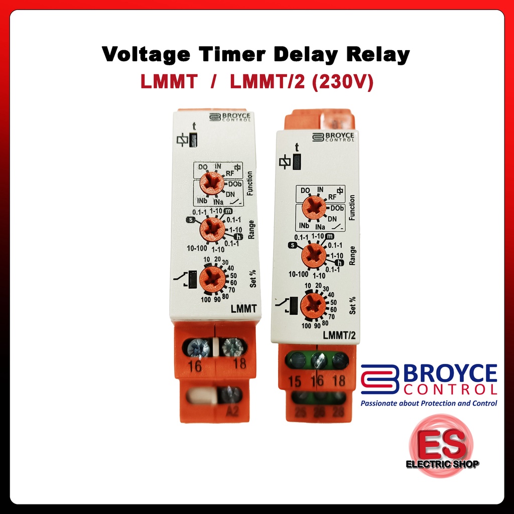 Broyce Voltage Timer, In: 12-230VAC/DC, 1xSPDT Relay Out: 8A, 7 ...