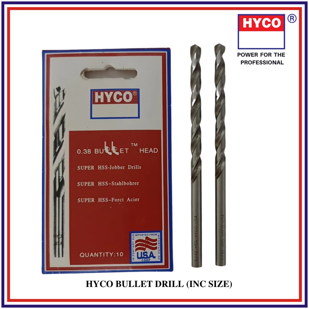 HYCO HIGH SPEED STEEL BULLET DRILL BIT ***Size:(1/64" - 1/4") ***10 pcs ...