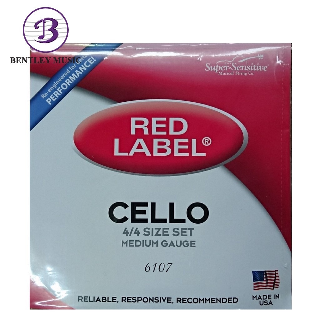 D'Addario 6107 Red Label Cello String Set, 4/4 Scale, Medium Tension ...