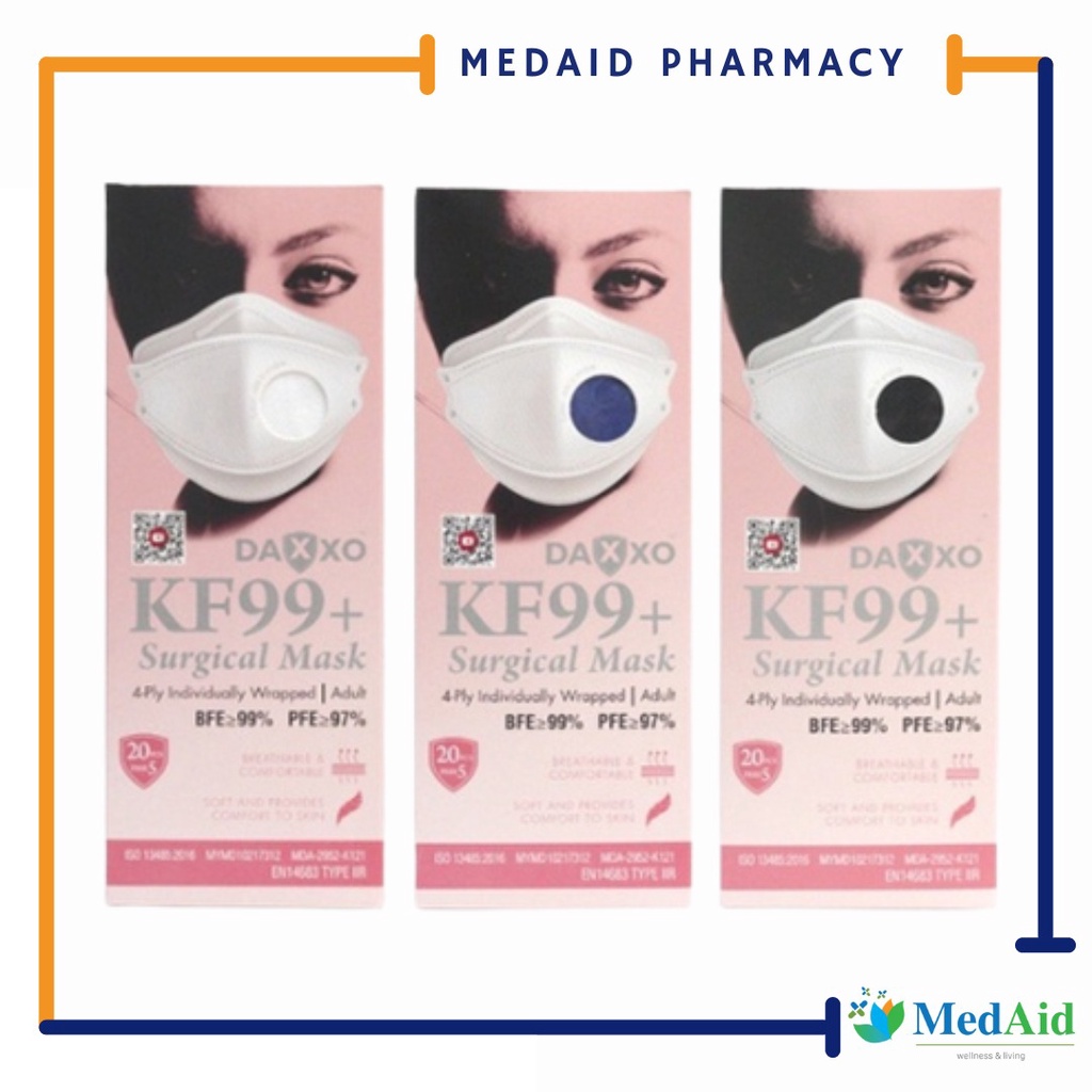 Daxxo KF99+ Surgical Face Mask 4-PLy (White/Black/Blue) | Shopee Malaysia