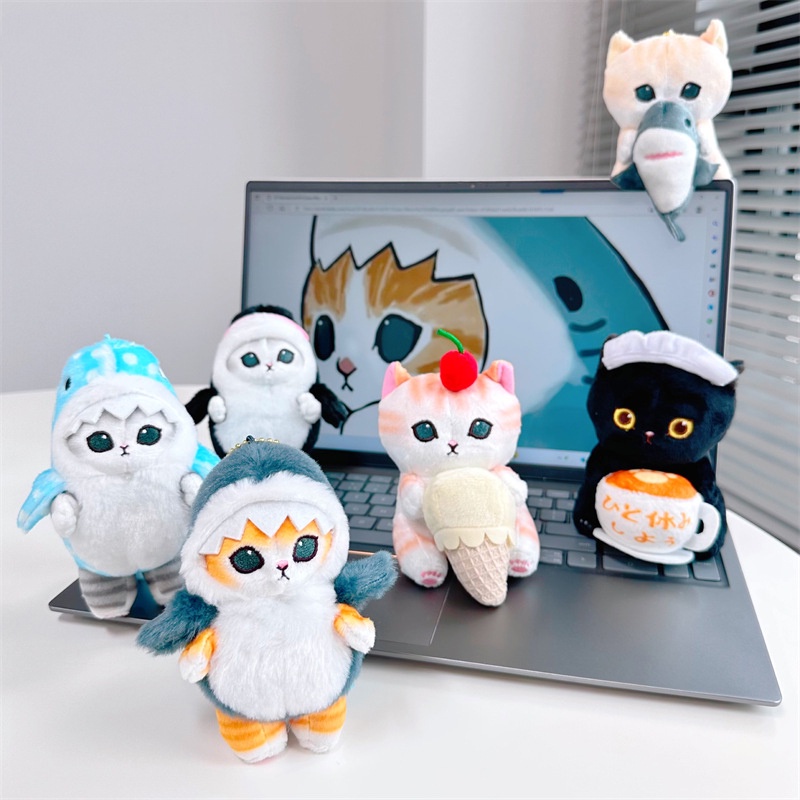 New Cute Shark Cat Fried Shrimp Cat Plush Keychain Kawaii Stuffed Doll ...
