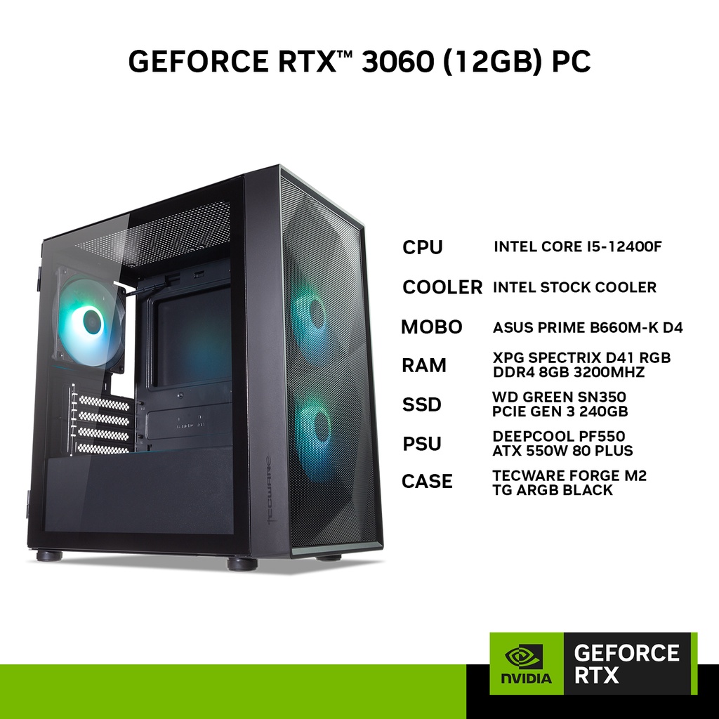 NVIDIA® Gaming PC ASUS GeForce RTX™ 3060 (INTEL i5 12th Gen / RYZEN 5 ...