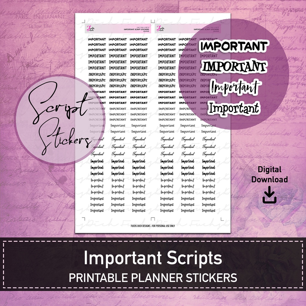 FuchsDich Printable IMPORTANT Scripts Stickers | PDF File | Functional ...