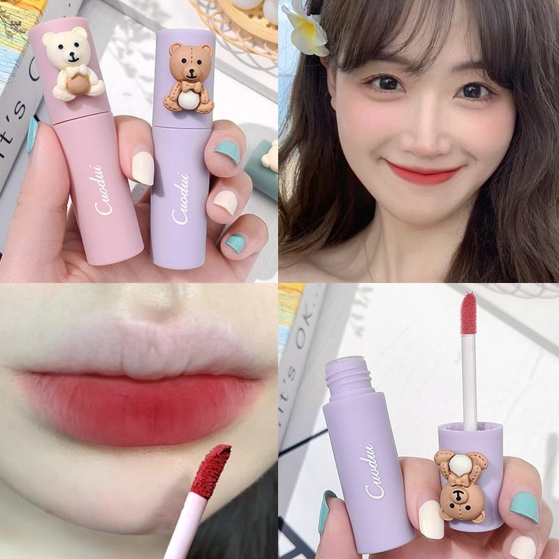 CUODUI Cute Bear Velvet Matte Lip Gloss Lip Mud Non-stick Cup Moisturizing Lipstick | Shopee ...