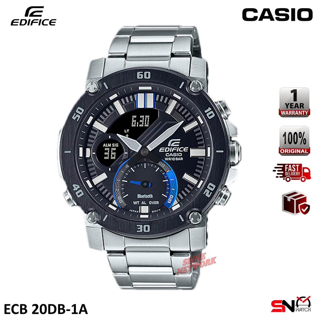 Casio Edifice ECB-20DB Bluetooth Smartphone Link Analog Digital Stainless Steel Band Band Men ...
