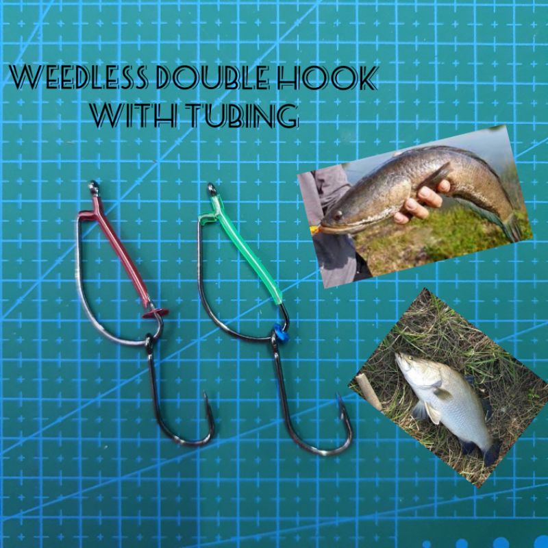 LP° WEEDLESS DOUBLE HOOK WITH TUBING 2SET=1PACK ︎HARUAN ︎SIAKAP Etc ...