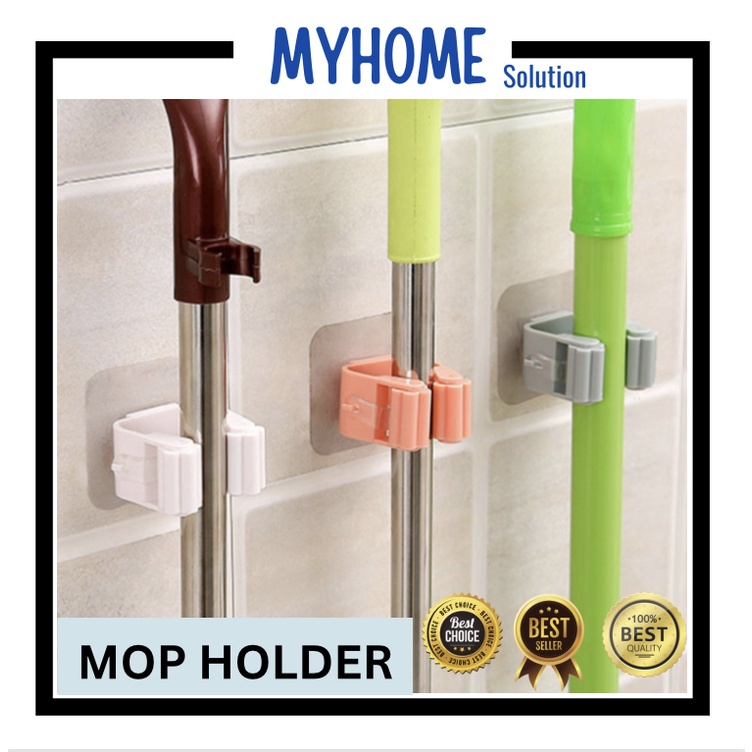 Mop Holder Mop Hooks Wall Mounted Trackless sticker Mop Hook | Shopee ...