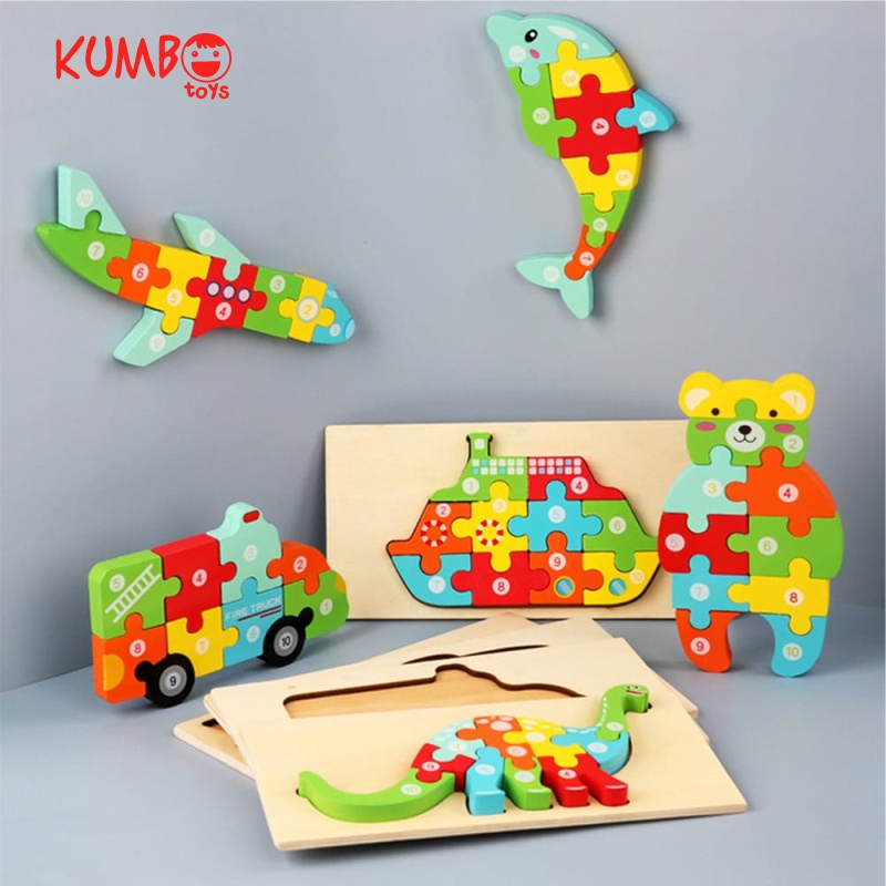 KAYU 3d Jigsaw Puzzle Number Children's Wooden Puzzle Educational Toy ...