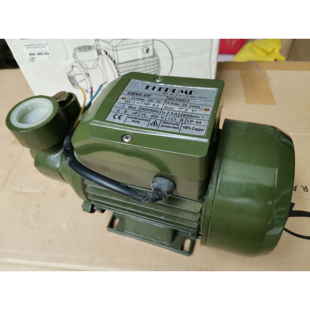 100% COPPER ELEPUMP 0.5HP / 370Watt 1"x1" Peripheral Water Pump QB-60 QB60-DF | Shopee Malaysia