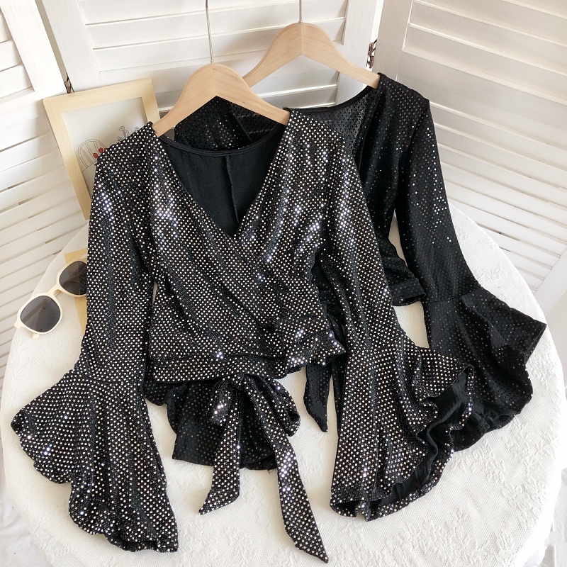 Sequined Tops red women red glitter sexy cocktail shirt 2025 new year ...
