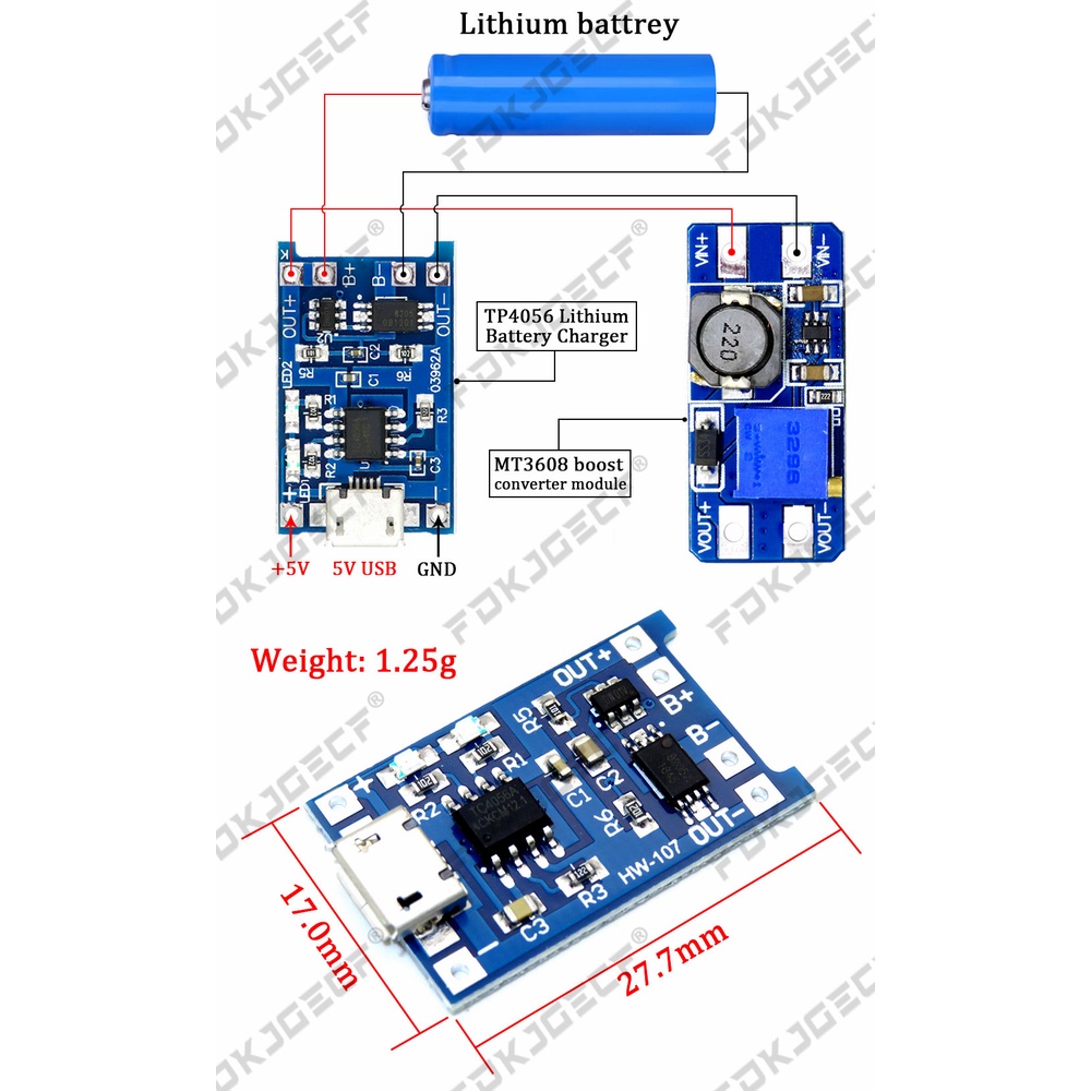 Micro USB 5V 1A 18650 TP4056 Lithium Battery Charger Module Charging ...