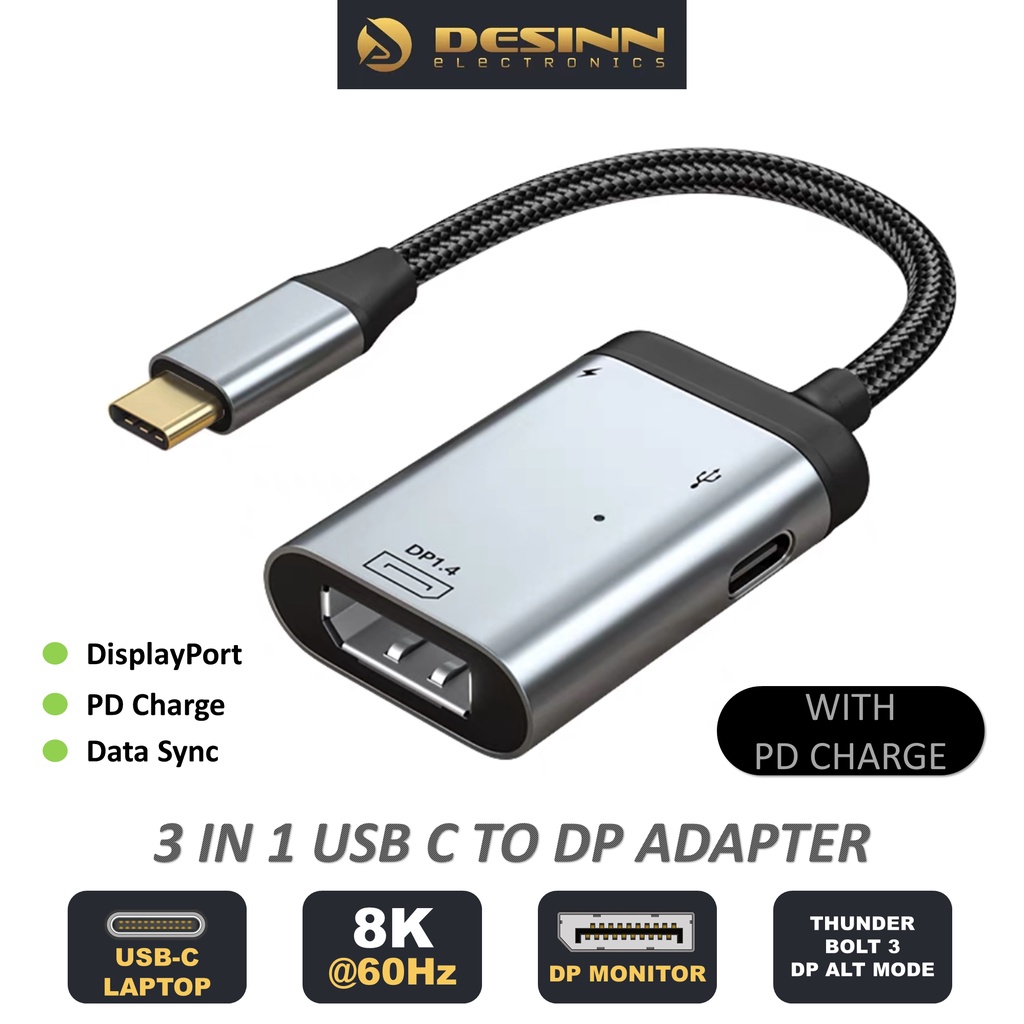 8K60Hz USB-C Type C to DP Displayport Monitor Thunderbolt 3 Converter ...