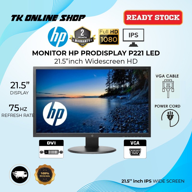 Monitor HP ProDisplay P221 LED 21.5"inch Widescreen Resolution 1920 x 1080 used | Shopee Malaysia