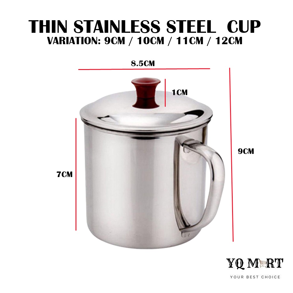 9cm-12CM Thin Stainless Steel Cup Cawan Stainless Steel Mug | Shopee ...