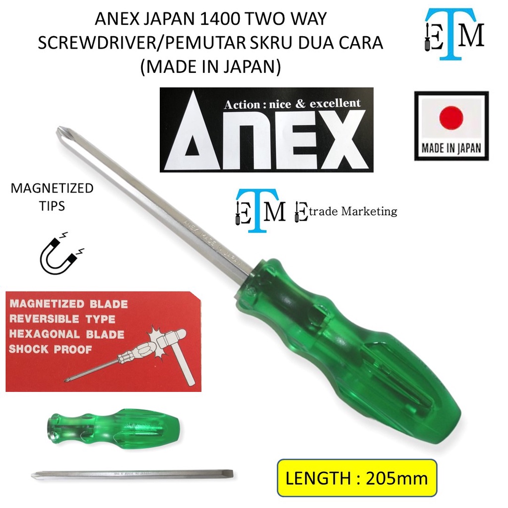 ANEX JAPAN 1400 TWO WAY SCREWDRIVER/PEMUTAR SKRU DUA CARA (MADE IN ...