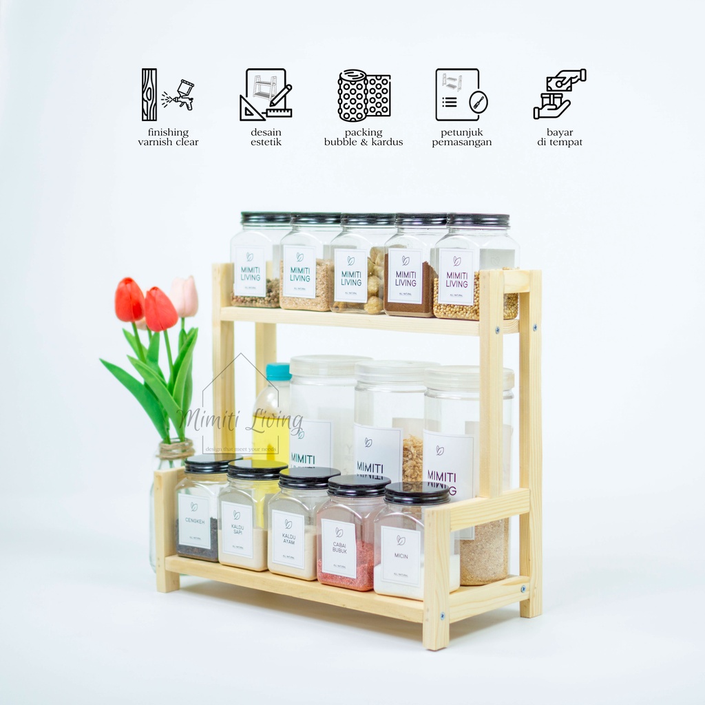 KAYU Aesthetic Kitchen Shelf/Wooden Kitchen Spice Rack/Jar Rack ...