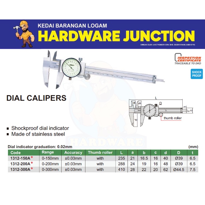 INSIZE DIAL CALIPER MEASURING TOOL 1312-150A | 200MM | 300MM | Shopee Malaysia